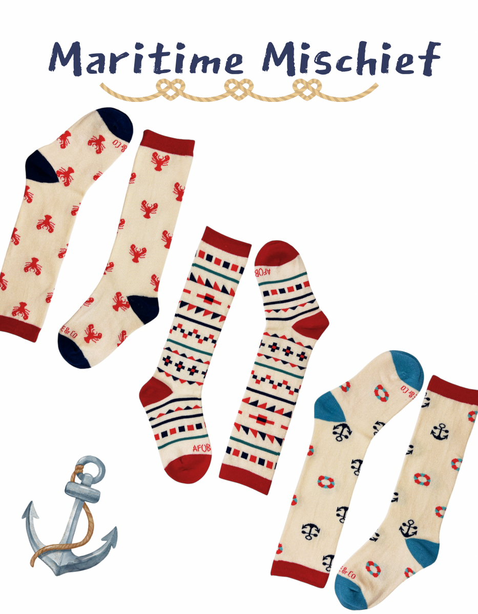 Knee-High Nautical Socks â€“ Lobster & Anchor | AFO-Friendly Fit ...